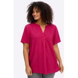 Longbluse sheego, Damen, Gr. 50, pink, 100% Viskose, unifarben, V-Ausschnitt, Blusen Longbluse