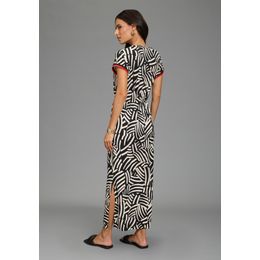 Laura Scott Damen Midikleid, schwarz-wei&szlig;, Gr. 38, gemustert, Jersey, Obermaterial: 95% Viskose, 5% Elasthan, Kleider, abstraktes Design, mit