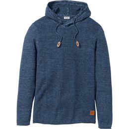 bonprix Herren Strickpullover "Kapuzenpullover mit Baumwolle", blau, Gr. 52, meliert, unifarben, Feinstrick;Piqu&eacute;, Obermaterial: 50% Baumwolle, 50%