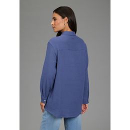 Laura Scott Damen Longbluse, blau, Basic, Gr. 50, unifarben, Web, Obermaterial: 100% Baumwolle, Blusen, in Musselin-Qualit&auml;t