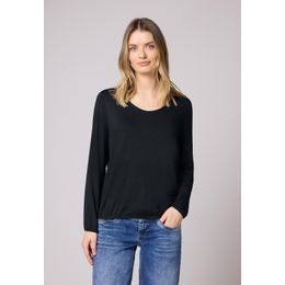 Street One Damen Langarmshirtschwarz, Gr. 42, unifarben, Stoff, 95% Viskose, 5% Elasthan, Shirts, mit abgerundetem V-Ausschnitt