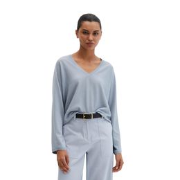 Marc O'Polo Strickpullover MARC O'POLO "aus Merinowolle-Viskose-Mix", Damen, Gr. S, blau (grau horizon), Obermaterial: 59% Schurwolle, 40% Viskose, 1% Polyamid, unifarben, V-Ausschnitt, Pullover Strickpullover