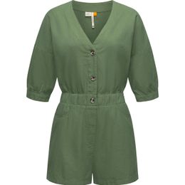 Ragwear Damen Jumpsuit "Ipsie", gr&uuml;n, Gr. XXL, Material: 65% Baumwolle, 35% Leinen, Overalls, schicker, kurzer Damen Overall in Military-Look