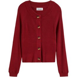 bonprix Damen Strickjacke, rot, Gr. 44, Obermaterial: 80% Viskose, 20% Polyamid, Strickjacken, l&auml;ssig geschnittene Passform, Ripp-Strickart,