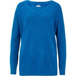 bonprix Damen Strickpullover "Strickpullover mit V-Ausschnitt, Oversized Fit", blau, Gr. 40, unifarben, Strick, Obermaterial: 67% Polyacryl, 30%