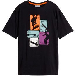 bonprix Jungen T-Shirt "T-Shirt aus reiner Baumwolle", schwarz, Gr. 128, Obermaterial: 100% Baumwolle, Shirts, lockere Passform, Kurzarm-Design, aus