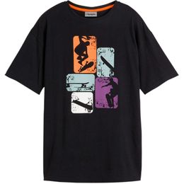 bonprix Jungen T-Shirt "T-Shirt aus reiner Baumwolle", schwarz, Gr. 128, Obermaterial: 100% Baumwolle, Shirts, lockere Passform, Kurzarm-Design, aus