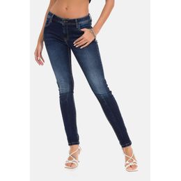 Cipo & Baxx CIPO & BAXX Damen Slim-fit-Jeans "Jeans", blau, Gr. 27, unifarben, 98% Baumwolle, 2% Elasthan, Jeans, im Used-Look, WD443