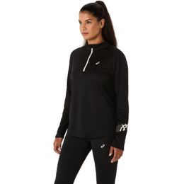 asics Damen Laufshirt "asics ICON 1/2 ZIP LS TOP", schwarz, Gr. S, Obermaterial: 100% Polyester, Shirts