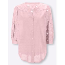 Heine Damen Spitzenbluse, rosa, Gr. 40, unifarben, 100% Baumwolle, Blusen