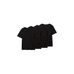 Tom Tailor Herren T-Shirt, schwarz, Gr. S, unifarben, Single Jersey, Obermaterial: 100% Baumwolle, Shirts, 4er pack, mit Rundhals