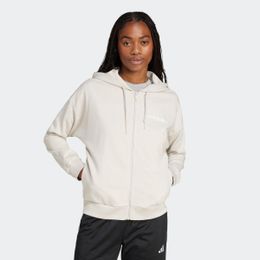 Kapuzensweatshirt adidas Sportswear "W LIN FT FZ HD", Damen, Gr. S, wonder alumina, wei&szlig;, Obermaterial: 55% Baumwolle, 36% Polyester, 9% Viskose, normal, Rundhals, angesetztes B&uuml;ndchen, Sweatshirts