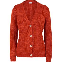 bonprix Damen Strickjacke "Grobe Strickjacke mit recycelter Baumwolle", braun, Gr. 40, meliert, Strick, Obermaterial: 47% Polyacryl, 36% Baumwolle,
