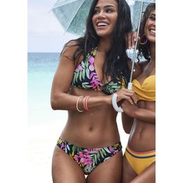 Vivance Damen Bikini-Hose "Leilani", schwarz, Gr. 36, bedruckt, floral, Recycling-Polyamid, Badehosen, mit gerafften Eins&auml;tzen