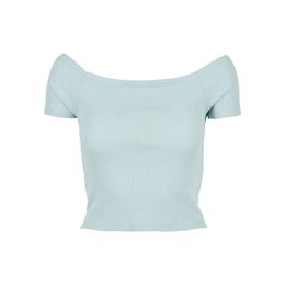 T-Shirt Urban Classics "Urban Classics Damen Ladies Off Shoulder Rib Tee", Damen, Gr. XXL, seablau, 97% Baumwolle, 3% Elasthan, unifarben, slim fit, Carmenausschnitt, Shirts T-Shirt