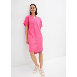 bonprix Hemdblusenkleid aus reiner Baumwolle, pink, Gr.38, Musselin-Kleid mit Henley-Kragen, knieumspielend, 100% Baumwolle