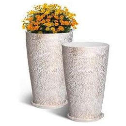 VEVOR Blumentopf, 2er Set, Gro&szlig;er konischer Pflanztopf 530 mm, Blumenk&uuml;bel Steinfinish, &Uuml;bertopf, Elegantes Design, Effizientes Drainagesystem, F&uuml;r Veranda, Patio, B&uuml;ros, Au&szlig;en, Innen, Beige