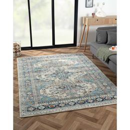 MyFlair Teppich &raquo;Elfi 2&laquo; rechteckig 6 mm H&ouml;he Flachgewebe, im modernem Used Look, superflach, weich durch Microfaser blau Polypropylen (PP) B : 170cm 1 Stk., 