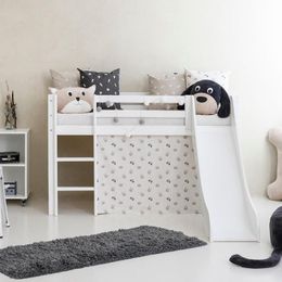 Hoppekids Hochbett &raquo;&laquo;Pets Natur&raquo;&laquo; Rutsche & Vorhang Grau und viel Auswahl wei&szlig; Bett: 100% Massivholz, Nordische Kiefer;Rutsche: MDF;Vorhang: 100% Baumwolle;