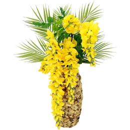 I.GE.A. Kunstblume &raquo;Blumenarrangement Goldregen mit Palmenzweige&laquo; Vase aus Wasserhyazinthe gelb B/H/L: 45cm x 70cm