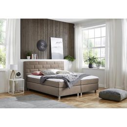 Westfalia Schlafkomfort Boxspringbett mit Topper beige Bezug Bett: Feinstruktur 100% Polyester;Bezug Bonnell-Federkernmatratze: 100% Polyester;Bezug Kaltschaummatratze: 100% 