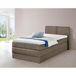 Hapo Boxspringbett mit Bettkasten braun Kopfteil, seitliche Unterbox und Obermatratze sind mit pflegeleichtem Feinstrukturstoff in Leinenoptik (100% 