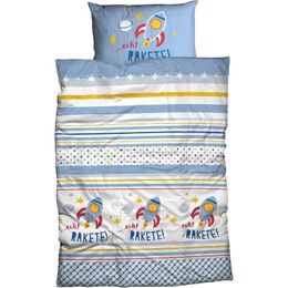 Adelheid Kinderbettw&auml;sche &raquo;Echt Rakete&laquo; abgepasstes Kissen mit Rakete blau Renforc&eacute;, Obermaterial: 100% Baumwolle B/L: 100cm x 135cm, 1 Stk., 1 Stk., 
