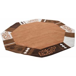 Theko Wollteppich &raquo;Ambadi&laquo; achteckig 14 mm H&ouml;he reine Schurwolle, handgetuftet, mit Bord&uuml;re, modern braun Schurwolle B : 200cm 1 Stk., 14mm, L: 200cm