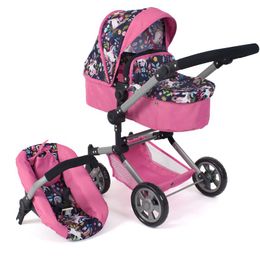 Bayer Chic 2000 CHIC2000 Kombi-Puppenwagen &raquo;Linus, Einhorn&laquo; mit Babywanne und Autositz blau Einheitsgr&ouml;&szlig;e Kombi-Puppenwagen