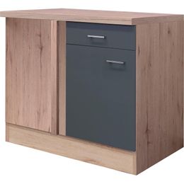 Flex-Well Eckunterschrank &raquo;Morena&laquo; (B x H x T) 110 x 85 x 60 cm - als Eckl&ouml;sung grau Holzwerkstoff San Remo Eiche, B/H/T: 110cm x 85cm x 60cm, Schubladen: 1 Stk