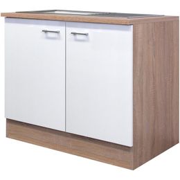 Flex-Well Sp&uuml;lenschrank &raquo;Samoa&laquo; (B x H x T) 100 x 85 x 60 cm, inkl. Einbausp&uuml;le wei&szlig; Holzwerkstoff Sonoma Eiche, B/H/T: 100cm x 85cm x 57cm, T&uuml;ren: 2 Stk.