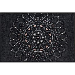 wash+dry by Kleen-Tex Fu&szlig;matte &raquo;Purnima&laquo; rechteckig 7 mm H&ouml;he Schmutzfangmatte, Mandala Motiv, rutschhemmend, waschbar grau Polyamid