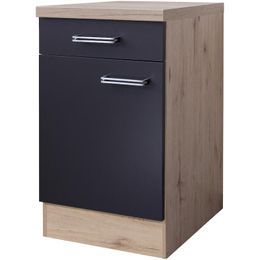 Flex-Well Unterschrank &raquo;Antigua&laquo; (B x H x T) 50 x 86 x 60 cm grau Holzwerkstoff San Remo Eiche, B/H/T: 50cm x 86cm x 57cm, Schubladen: 1 Stk. T&uuml;ren: 1 Stk.