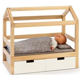 Musterkind Puppenbett &raquo;Puppen-Hausbett Viola, natur/wei&szlig;&laquo; aus Holz grau Einheitsgr&ouml;&szlig;e Puppenbett