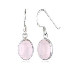 Elli Damen Paar Ohrh&auml;nger &raquo;Rosenquarz Basic Elegant Oval 925 Silber&laquo; rosa