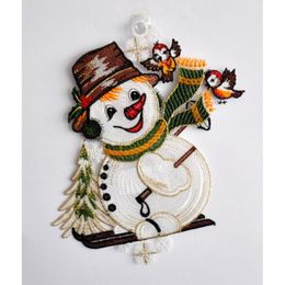 Stickereien Plauen Fensterbild &raquo;Schneemann mit Schal&laquo; bunt Polyester B/L: 20cm x 37cm