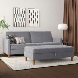 3-Sitzer &raquo;Presley&laquo; Sofa mit Bett-Funktion und verstellbarer R&uuml;ckenlehne grau Veloursstoff 100% Polyester