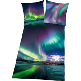 Herding's Young Collection Bettw&auml;sche &raquo;Polarlichter&laquo; mit tollem Motiv bunt Renforc&eacute;, Obermaterial: 100% Baumwolle B/L: 135cm x 200cm, 1 Stk., 1 Stk., Renforc&eacute;, B/L: 80cm x 80cm