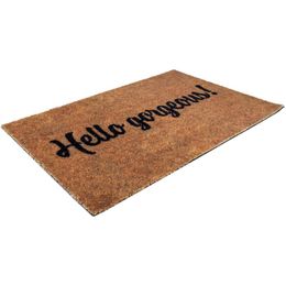 PRIMAflor-Ideen in Textil Fu&szlig;matte &raquo;Schmutzfangmatte COUNTRY, Hello&laquo; rechteckig 7 mm H&ouml;he Schmutzfangmatte, Kokos-Optik, rutschhemmende R&uuml;ckseite, 