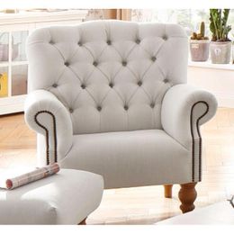 Home Affaire Sessel &raquo;Lord&laquo; mit echter Chesterfield-Knopfheftung und Ziern&auml;geln beige Luxus-Microfaser Lederoptik (100% Polyester);Struktur fein (100% 