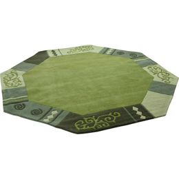 Theko Wollteppich &raquo;Ambadi&laquo; achteckig 14 mm H&ouml;he reine Schurwolle, handgetuftet, mit Bord&uuml;re, modern gr&uuml;n Schurwolle B : 200cm 1 Stk., 14mm, L: 200cm