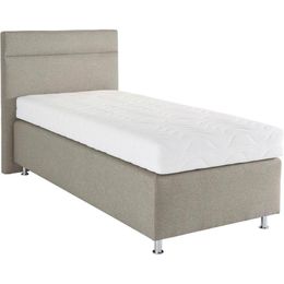 Westfalia Schlafkomfort Boxspringbett wahlweise mit LED-Beleuchtung beige Bezug Unterbox und Kopfteil: Strukturstoff (77% Polyester und 23% Viskose);Bezug Obermatratze 100% 