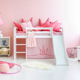 Hoppekids Hochbett &raquo;&laquo;Princess&raquo;&laquo; Rutsche & Vorhang Rosa und viel Auswahl wei&szlig; Bett: 100% Massivholz, Nordische Kiefer;Rutsche: MDF;Vorhang: 100% Baumwolle;