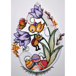 Stickereien Plauen Fensterbild &raquo;Fensterbild Ostern&laquo; Echte Plauener Spitze bunt Polyester B/L: 22cm x 32cm