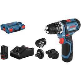 Bosch Professional Akku-Bohrschrauber &raquo;GSR 12V-15&laquo; Set, inkl. 2 Akkus, Ladeger&auml;t, Koffer und Flexi-Click Aufs&auml;tze blau