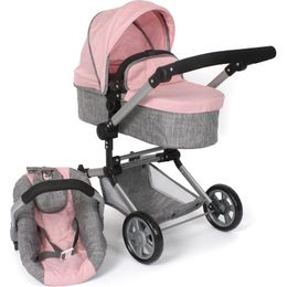 Bayer Chic 2000 CHIC2000 Kombi-Puppenwagen &raquo;Linus, Melange Grau-Rosa&laquo; mit Babywanne und Autositz rosa Einheitsgr&ouml;&szlig;e Kombi-Puppenwagen