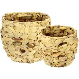 I.GE.A. &Uuml;bertopf &raquo;Aus Wasserhyazinthe&laquo; 2er Set, Pflanzt&ouml;pfe aus Wasserhyazinthe beige Geflecht Wasserhyazinthe, Metall B/H/T: 19,5cm x 17cm