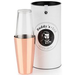 Cocktail Shaker &raquo;Buddy ́s Bar - Boston&laquo; 700 ml Becher + 400 ml Glas, Kupfer poliert transparent Edelstahl, Glas Einheitsgr&ouml;&szlig;e