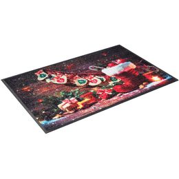 KLEEN-TEX Fu&szlig;matte &raquo;Advent Season&laquo; rechteckig 7 mm H&ouml;he Schmutzfangmatte, Motiv Weihnachten, waschbar rot Polyamid B : 50cm 1 Stk., 7mm, L: 75cm
