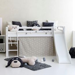 Hoppekids Hochbett &raquo;&laquo;Pets Silbergrau&raquo;&laquo; Rutsche & Vorhang Grau und viel Auswahl wei&szlig; Bett: 100% Massivholz, Nordische Kiefer;Rutsche: MDF;Vorhang: 100% Baumwolle
